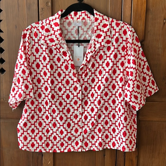 Shade & Shore | Tops | Shade Shore Red And White Boxy Button Down Shirt ...
